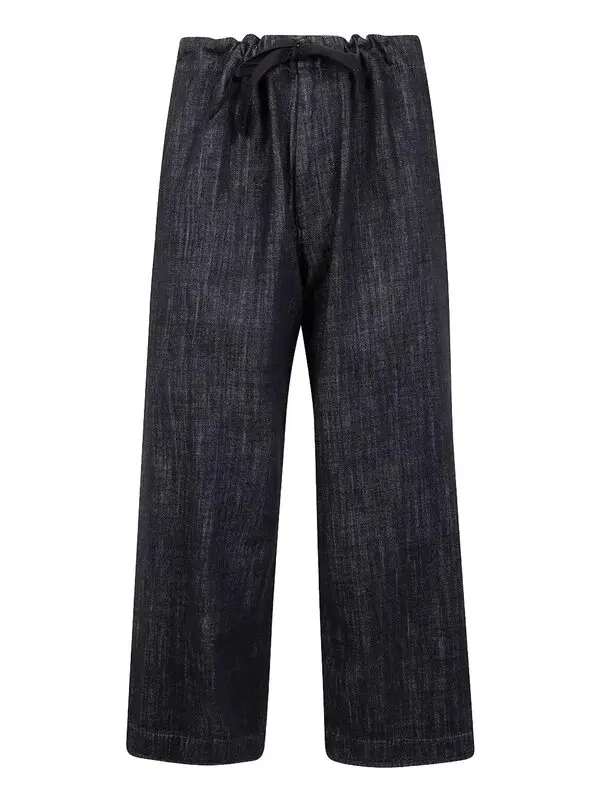 Y`S Straight String Denim Trousers - Black