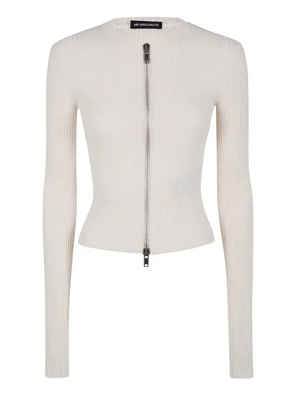 ANN DEMEULEMEESTER Terna Cropped Zipped Cardigan Cotton - White