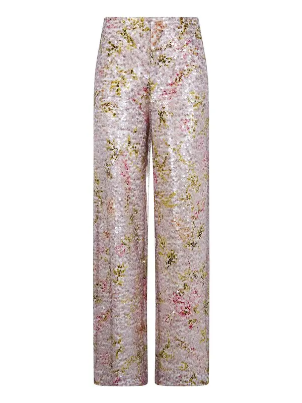 Alberta Ferretti Printed Sequins Wide-leg Trousers - Beige