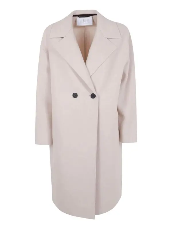 Harris Wharf London Pressed Wool Double Breasted Coat - Beige