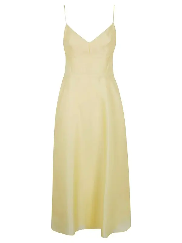 Alberta Ferretti Triple Organza Midi Round Neck Dress - Yellow