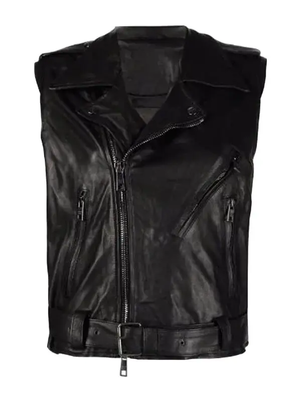GIORGIO BRATO Long Leather Gilet - Black