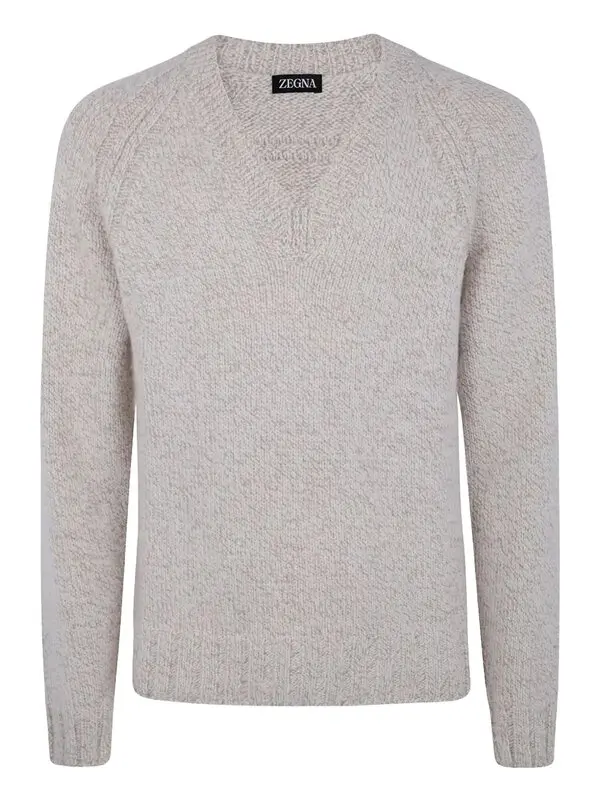 Zegna Cashmere And Wool V-neck Sweater - Beige