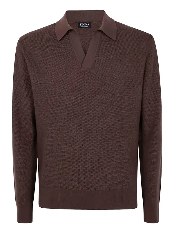 Zegna Oasi" Cashmere Jacquard Polo - Brown
