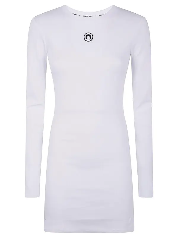 MARINE SERRE Ribbed Jersey Mini Crewneck Dress - White