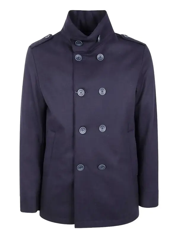 Herno Military Short Pea Coat - Blue