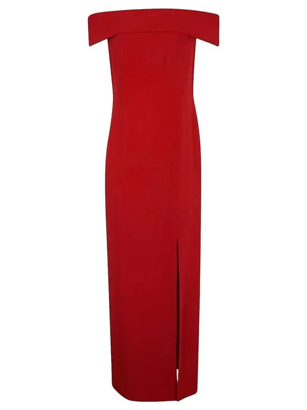 Ralph Lauren Short Sleeve Stretch Crepe Gown - Red