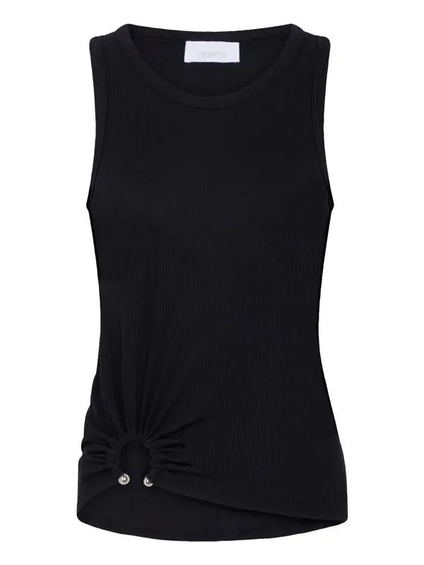 Rabanne Ribbed Tank Top With Knot Detail - Black