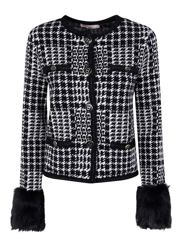 TWINSET Checked Cropped Jacket - White