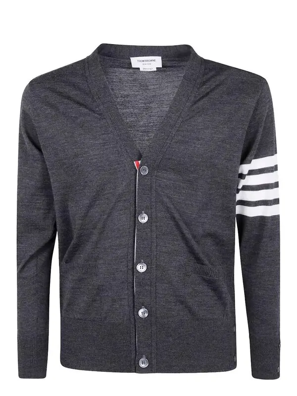 Thom Browne Classic V-neck Fine Merino Wool Cardigan - Gray