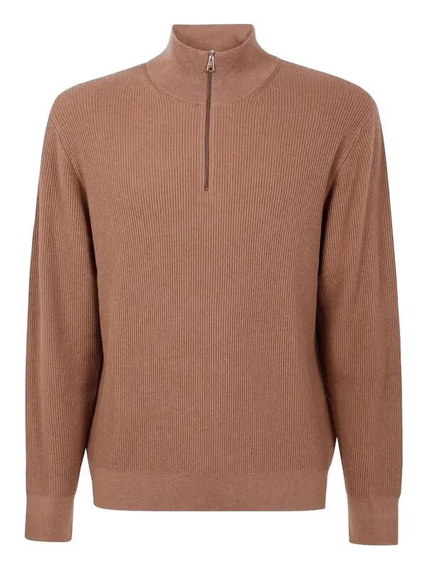 Paul Smith Sweater Zip Neck - Brown