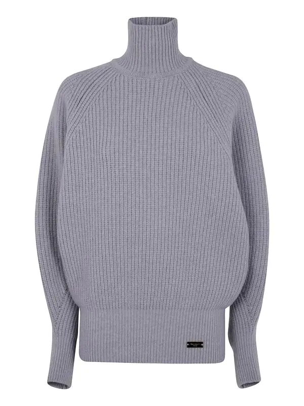 Balmain Batwing Ribbed Knit Pullover - Gray