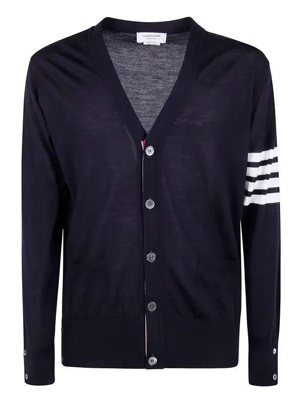Thom Browne Classic V-neck Cardigan With 4-bar Stripes - Blue