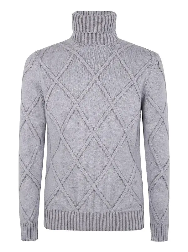 BARBA NAPOLI Turtleneck Embroidered Sweater - Gray