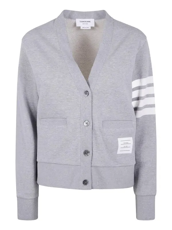 Thom Browne V-neck Cardigan With Engineered 4 In Classic Loopback - Gray