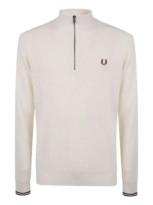 Fred Perry Waffle Stitch Half Zip Jumper - Beige