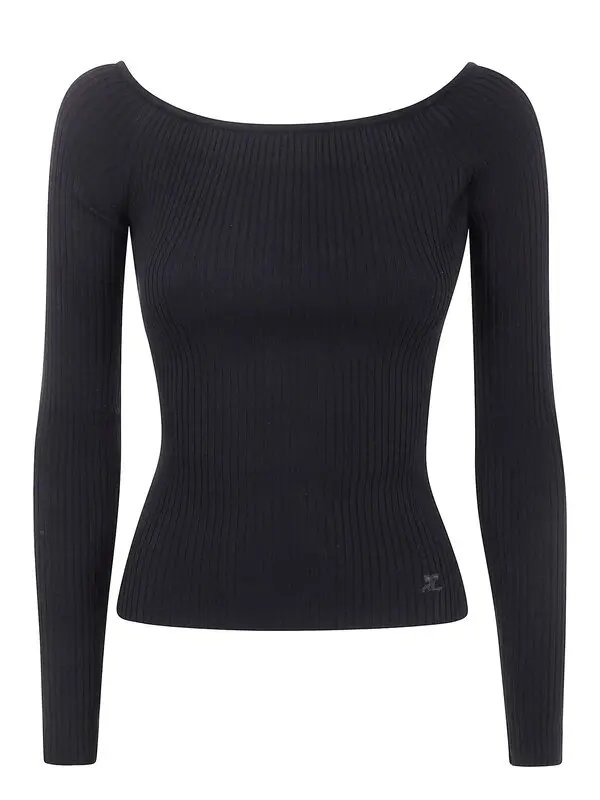 COURREGES Off-shoulder Ribbed Top - Black