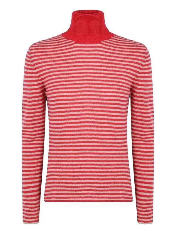 BASE Wool & Cashmere Striped Turtleneck - Red