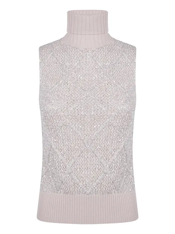 D.exterior Rhombus Sequin Knit Top - White