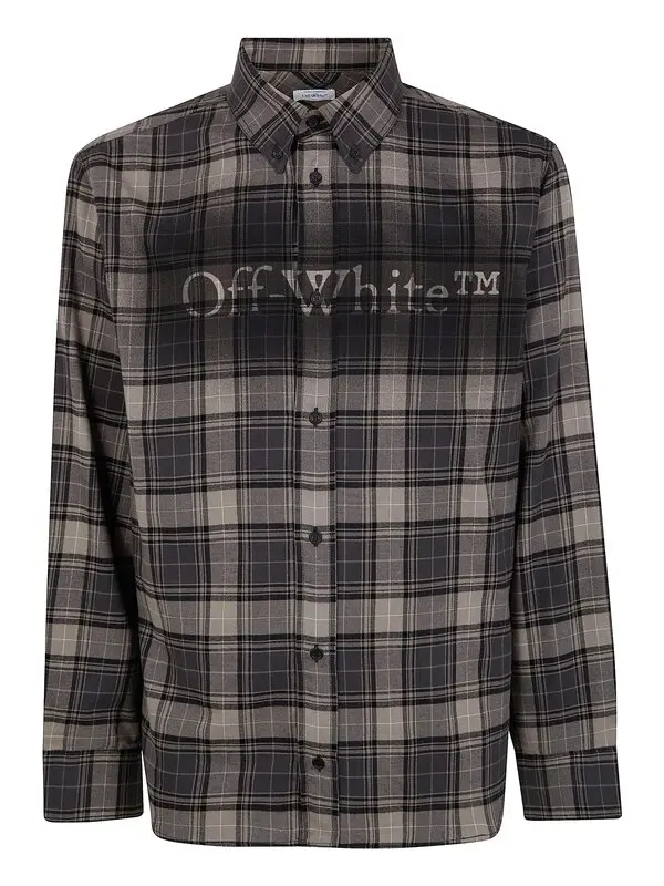 Off White Spray Book Check' Flannel Shirt - Gray