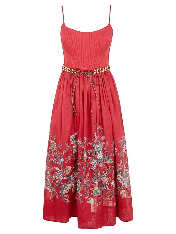 Zimmermann Rhiannon Corset Midi Dress - Red