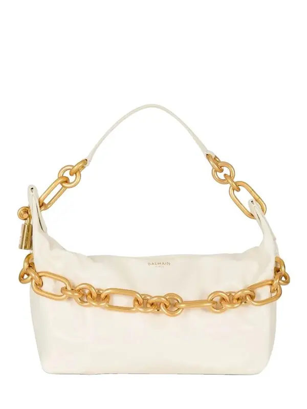 Balmain Sync Medium Calfskin Shoulder Bag - Beige