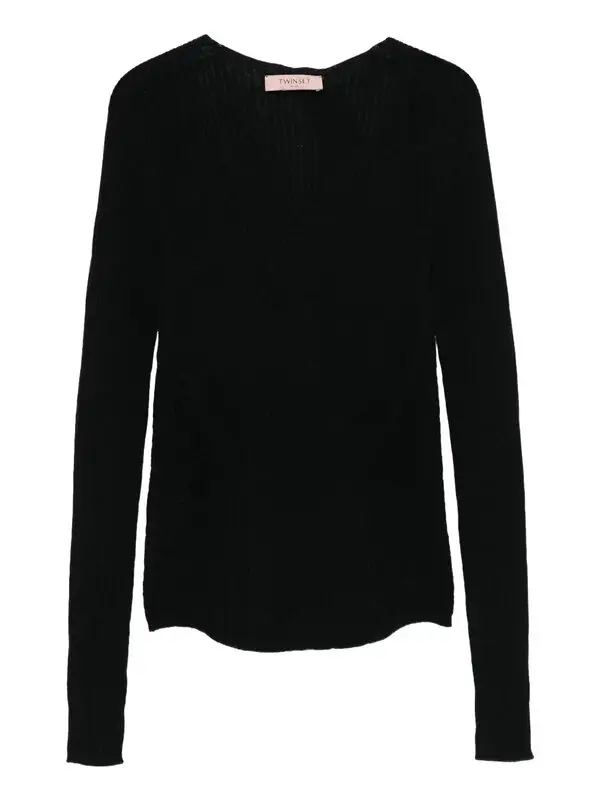 TWINSET Round Neck Wool Sweater - Black
