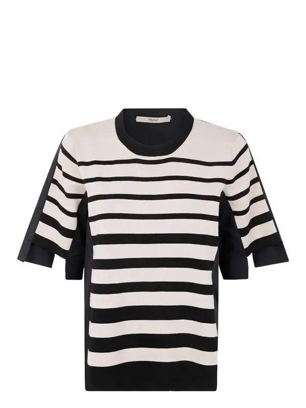 NUUR Crew Neck Striped Sweater - Black