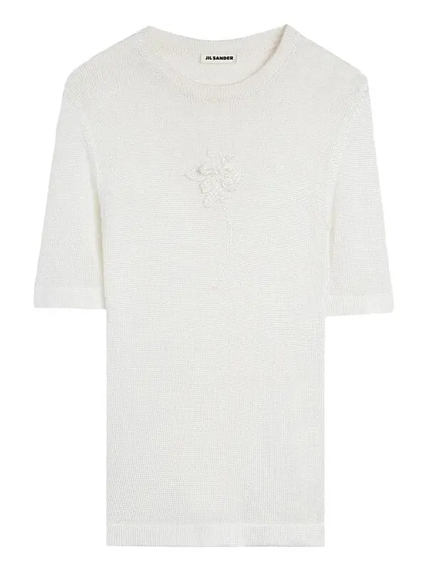JIL SANDER T-shirt With Flower Crochet - White