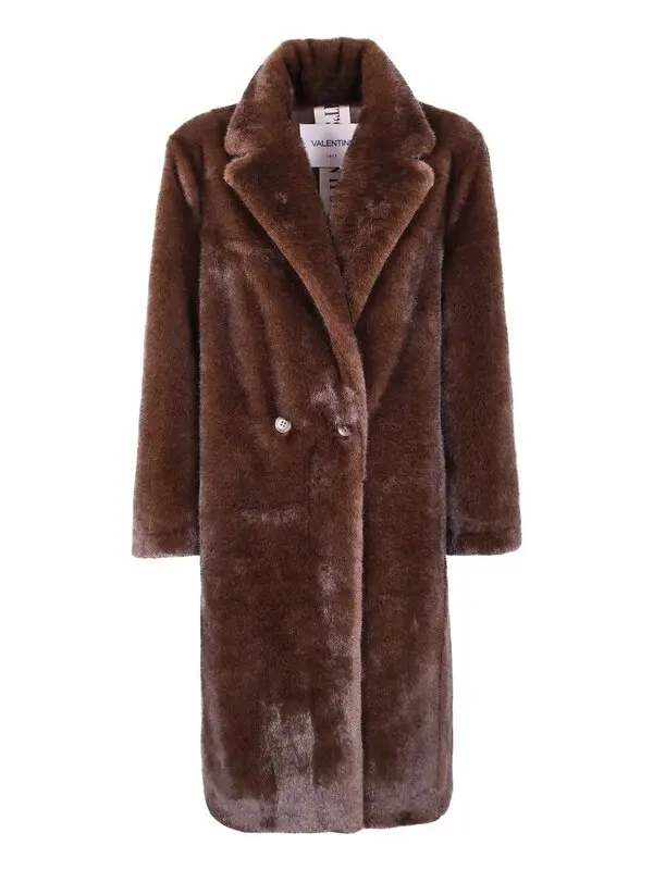 VALENTINI 1972 Eco Mink Midi Faux Fur Coat - Brown
