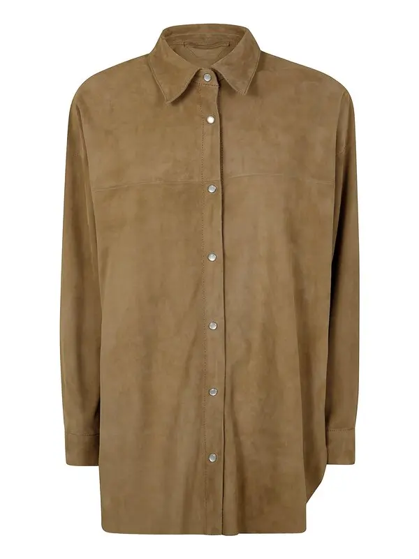 SALVATORE SANTORO Oversized Leather Shirt Jacket - Beige