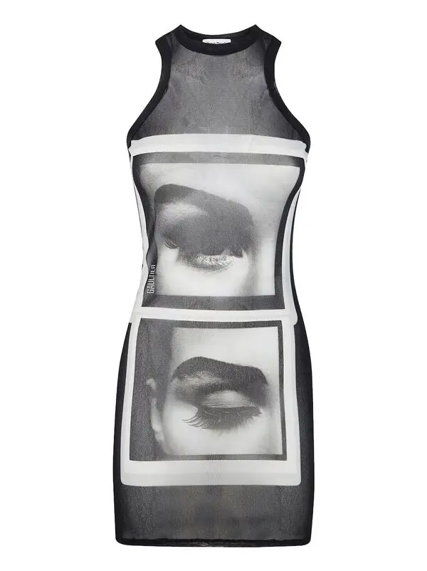 JEAN PAUL GAULTIER Re-edition: 'eyes' Printed Mesh Tanktop Short Dress - Black