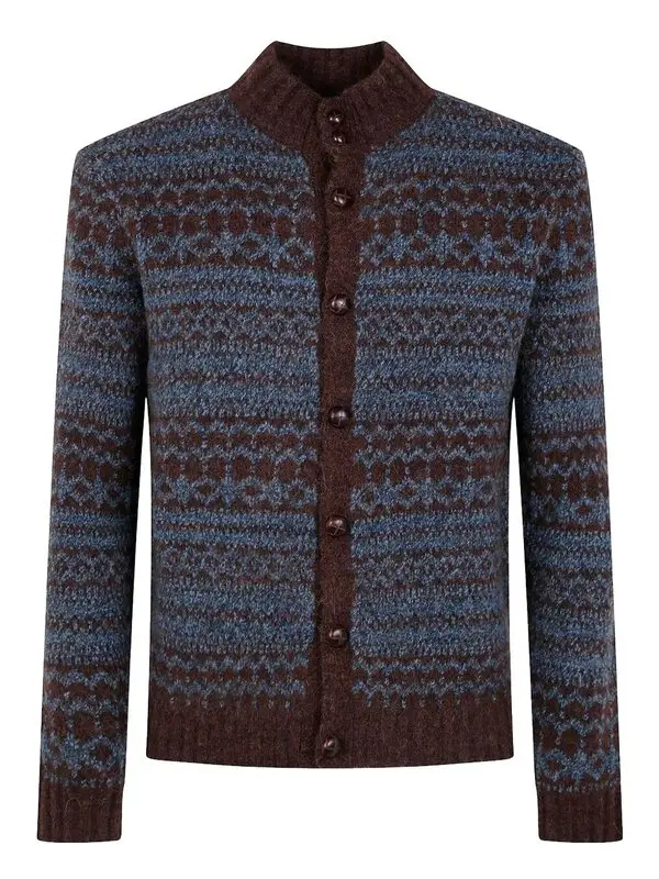 BALLANTYNE T Neck Cardigan - Brown