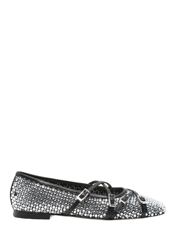 Mach & Mach Crystal Net Ballerinas With Straps - Black