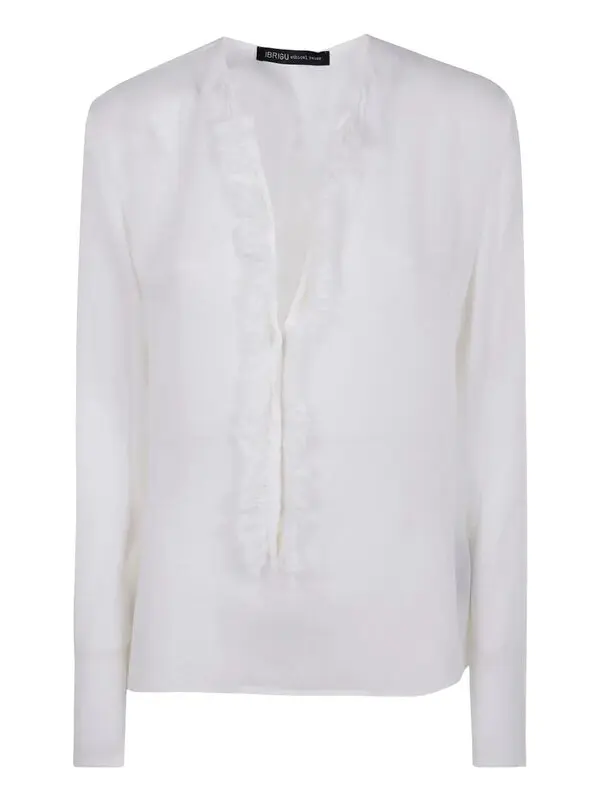 IBRIGU Silk Ruffle Shirt - White
