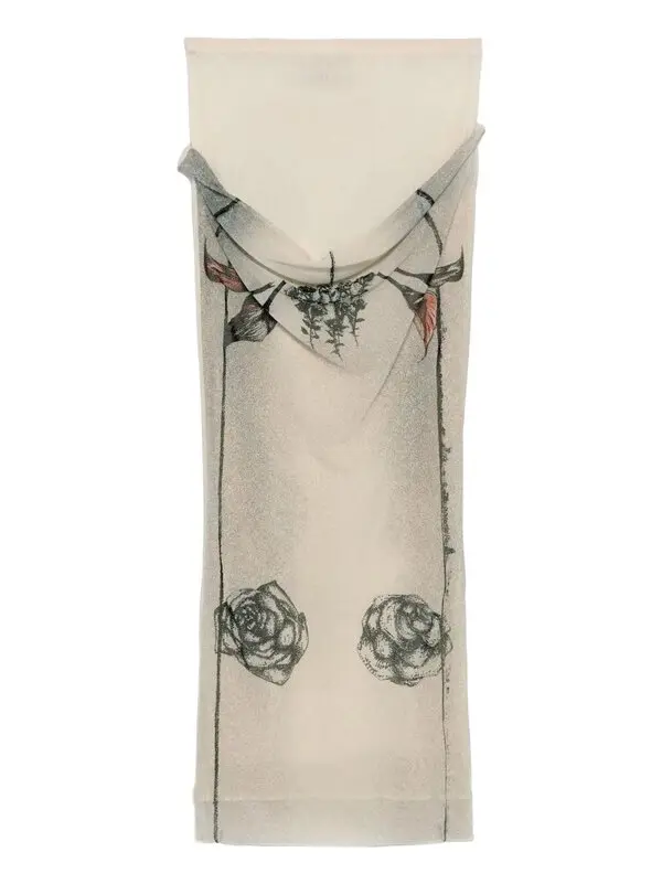Jean Paul Gaultier Mesh Skirt With Tattoo Rose And Bird Print - Beige