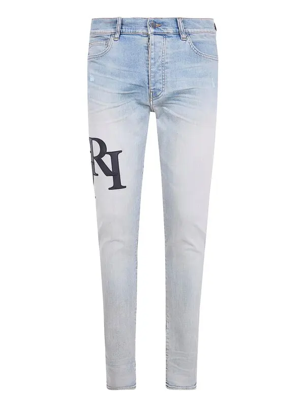 Amiri Staggered Logo Skinny Jeans - Blue
