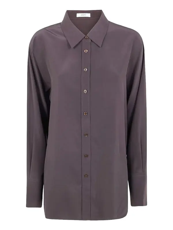 JOSEPH Silk Crepe Button Down Blouse - Brown