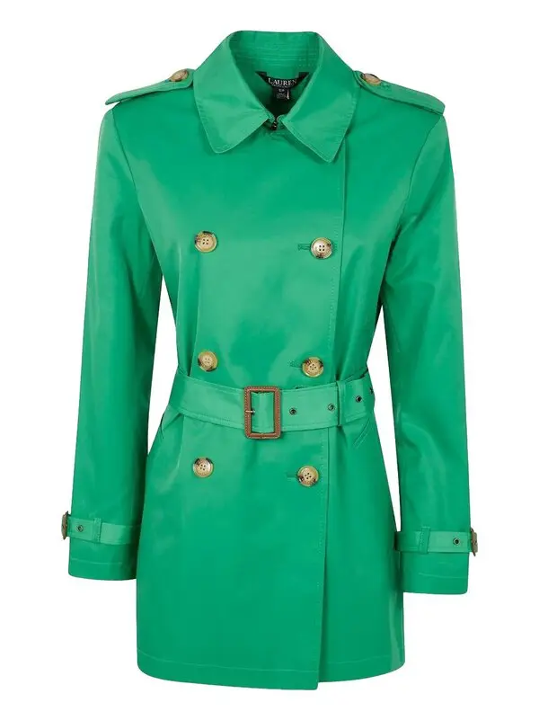 Ralph Lauren Double Breasted Belted Trench Coat - Blue