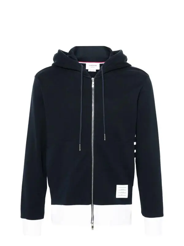 Thom Browne Color Blocked Zip Up Hoodie - Blue
