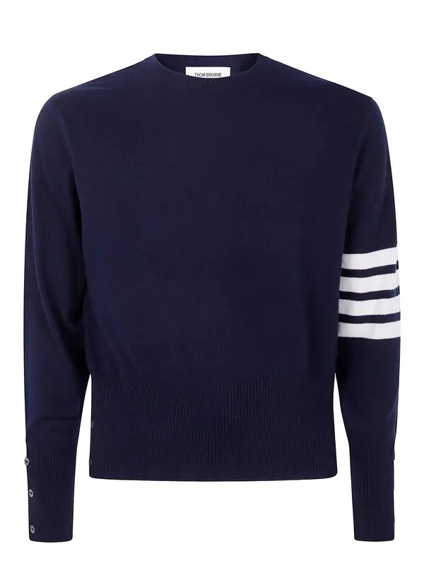 Thom Browne Classic Cashmere Pullover With 4-bar Stripe - Blue