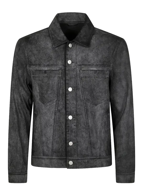 GIORGIO BRATO Denim Jacket Mix Eco Lamb Leather - Black