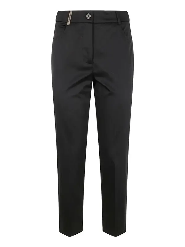 Peserico Light Cotton Satin Stretch Trousers - Black