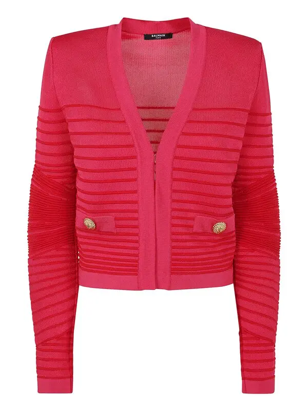Balmain Long Sleeves Flechage Knit Cardigan - Pink