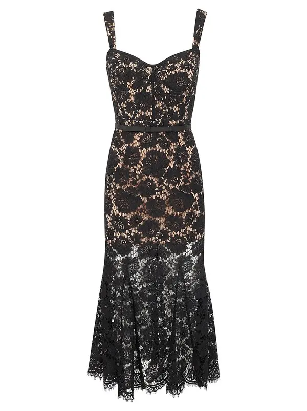 SELF-PORTRAIT Fine Lace Midi Dress - Black