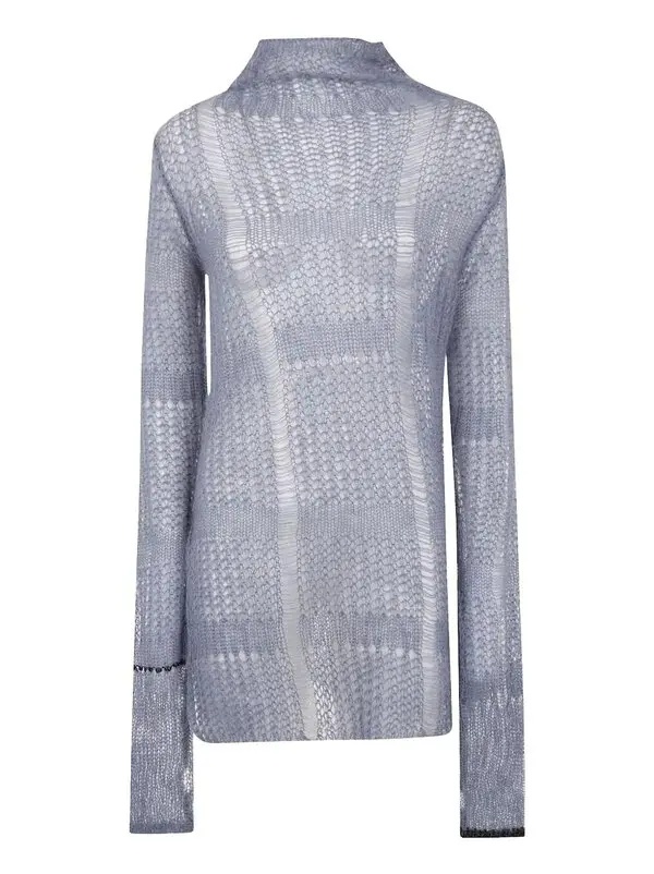 Y`S Y's Sheer Asymmetry Long Knit - Blue
