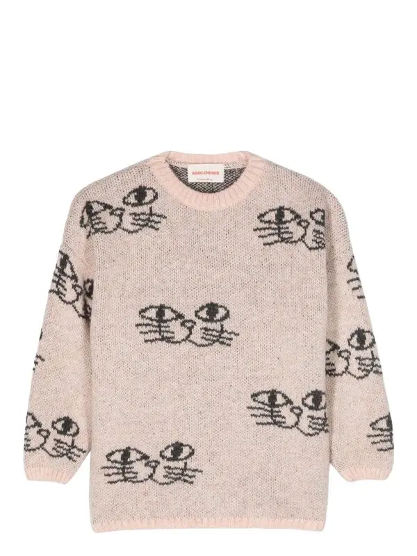 BOBO CHOSES Smiling Cat Jacquard Jumper - Pink