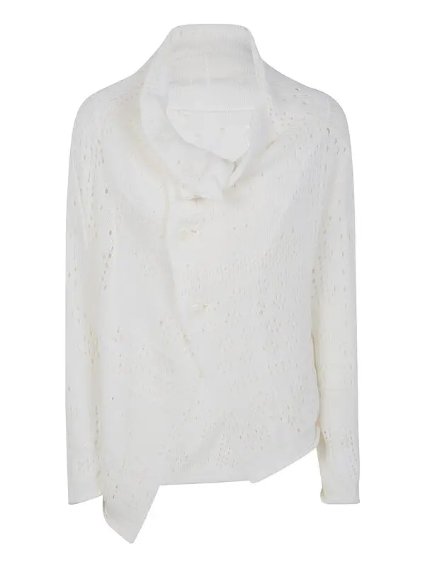 Y`S Off-neck Cropped Button Cardigan - White