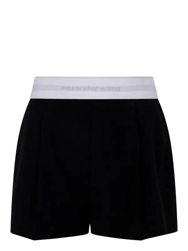 Alexander Wang High Waisted Pleated Shorts With Logo Elastic - Black