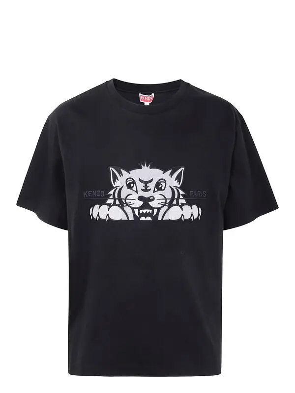 Kenzo Gots Happy Tiger Embroidered Oversize T-shirt - Black